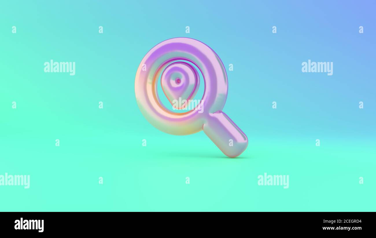 Colorful vibrant 3d rendering puffed symbol of magnifying glass with ...