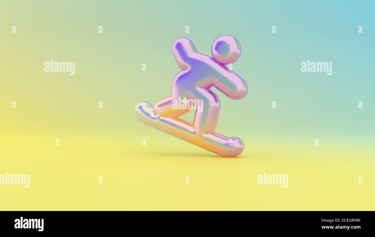 Colorful vibrant 3d rendering puffed symbol of snowboarding figure on ...