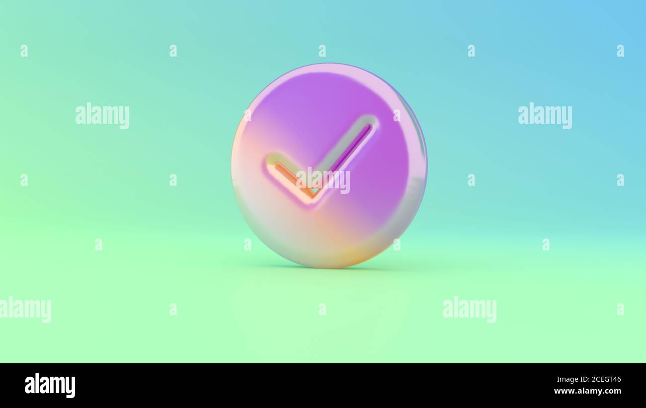 Colorful vibrant 3d rendering puffed symbol of check mark in circle on ...