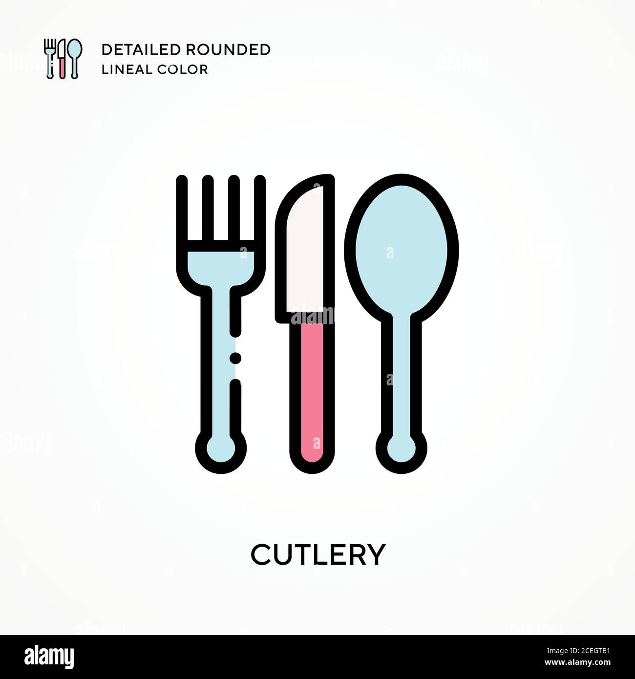 Cutlery detailed rounded lineal color. Modern vector illustration ...