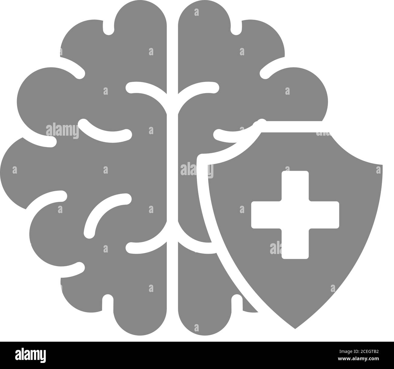 Healthy protected brain gray icon. First aid for brain diseases symbol ...