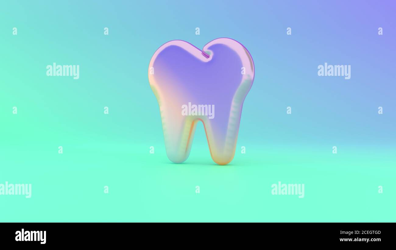 Colorful vibrant 3d rendering puffed symbol of tooth on colored ...