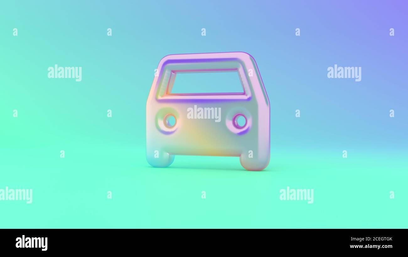 Colorful vibrant 3d rendering puffed symbol of car from front view on ...