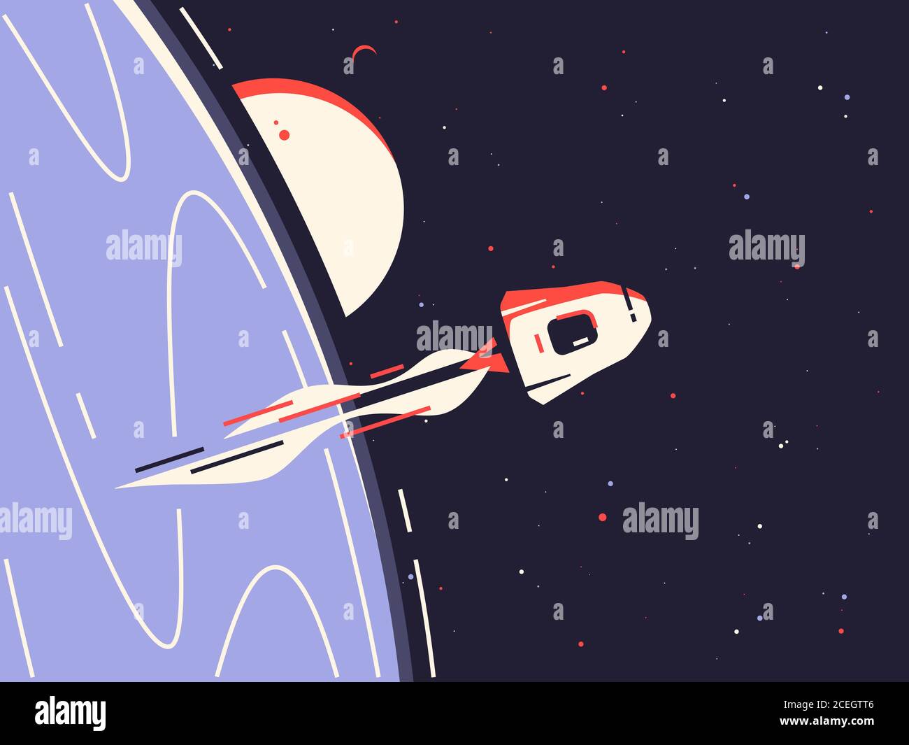 Vector illustration of a reusable spacecraft entering into orbit around ...