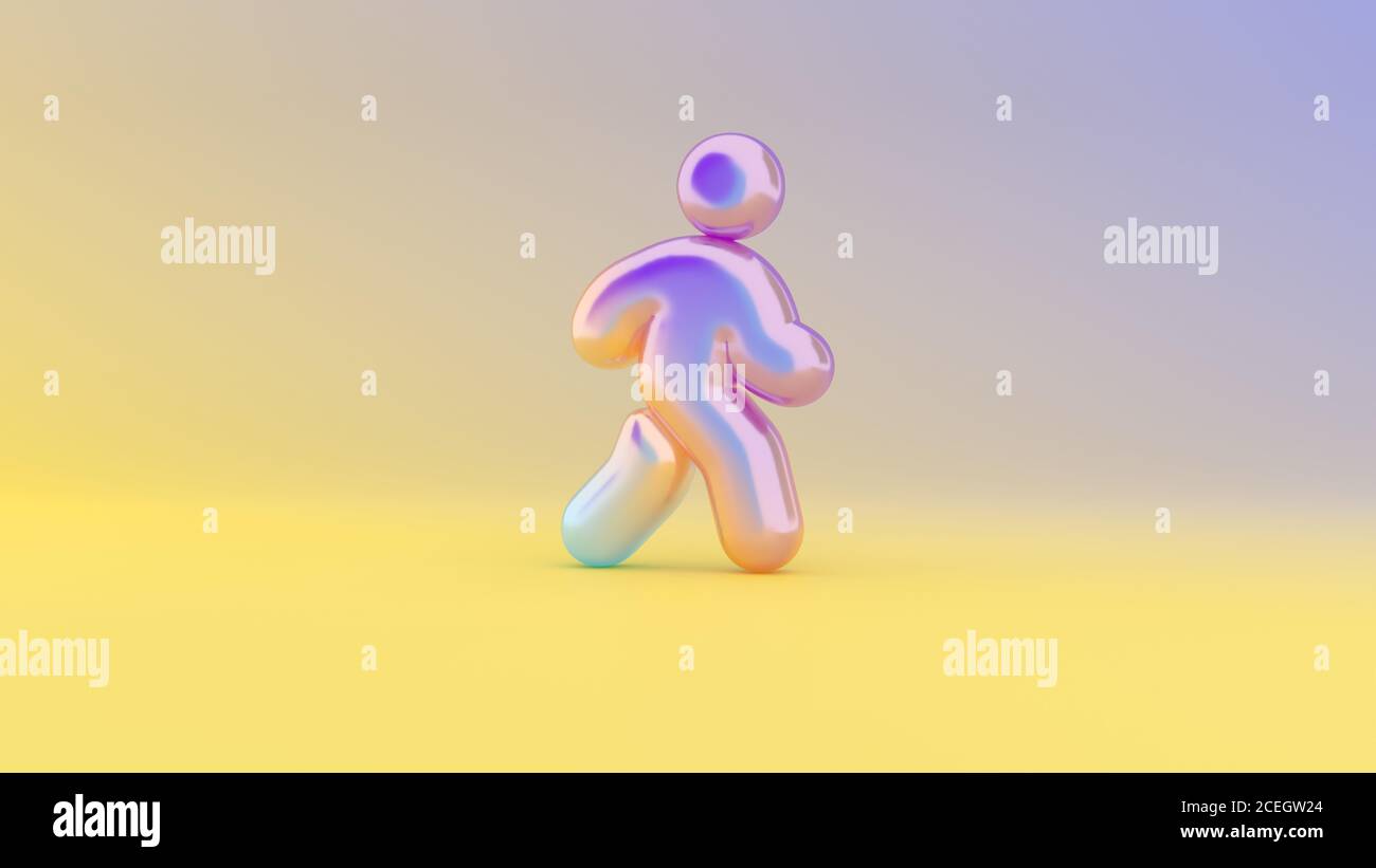 Colorful vibrant 3d rendering puffed symbol of walking person on ...