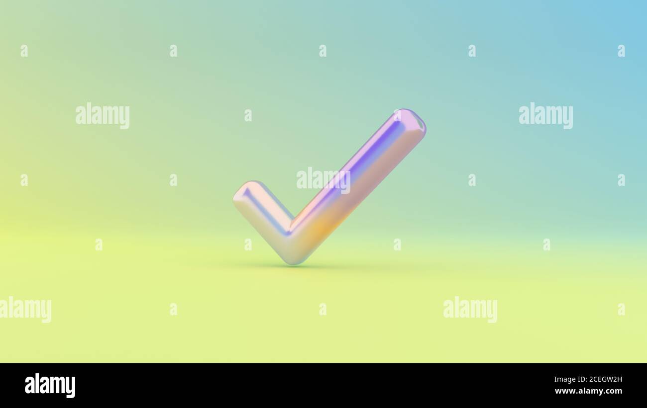 Colorful vibrant 3d rendering puffed symbol of check sign on colored ...