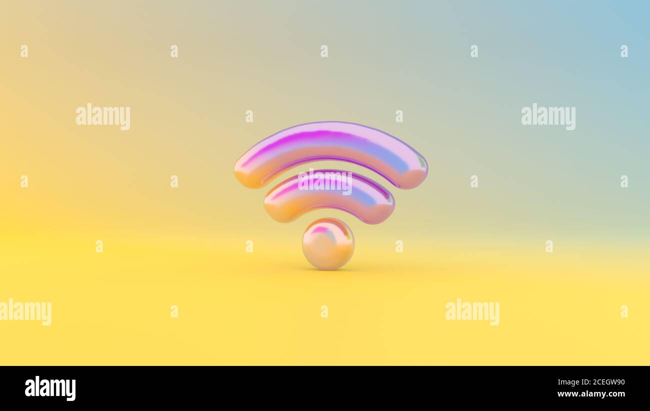Colorful vibrant 3d rendering puffed symbol of Wi-Fi signal with signal ...