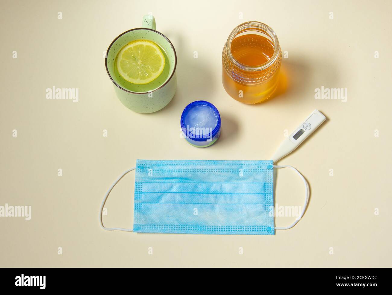 Infusion, honey, medical mask and thermometer - the remedy for the ...