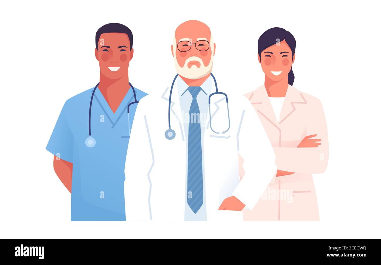 Vector illustration of a medical team, group of physicians ...