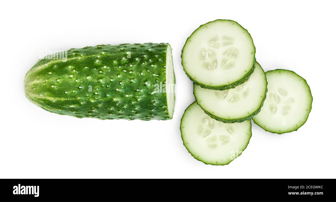 Sliced cucumber isolated on white background with clipping path and ...