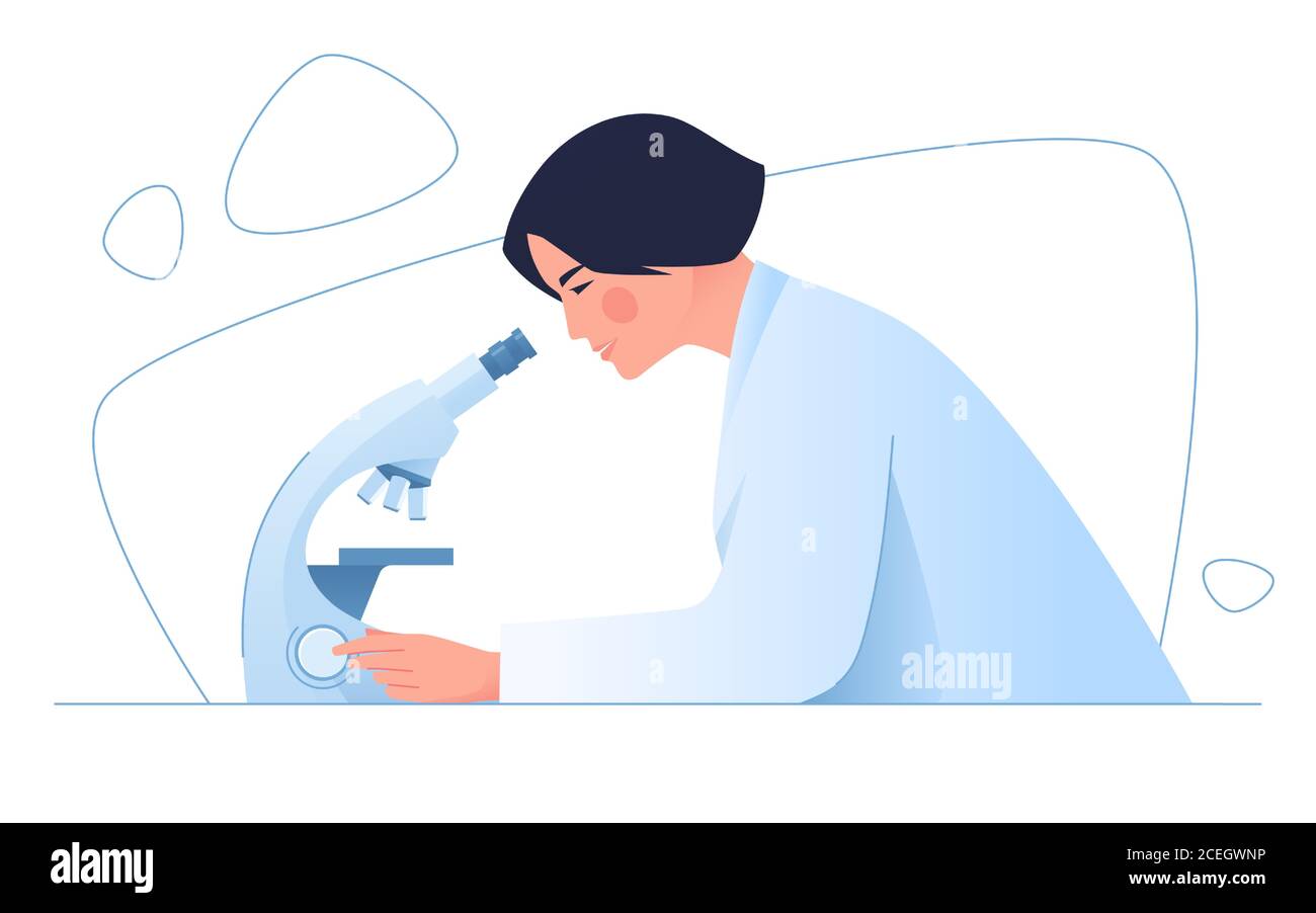 A woman medical scientist in a laboratory. Vector illustration on the ...