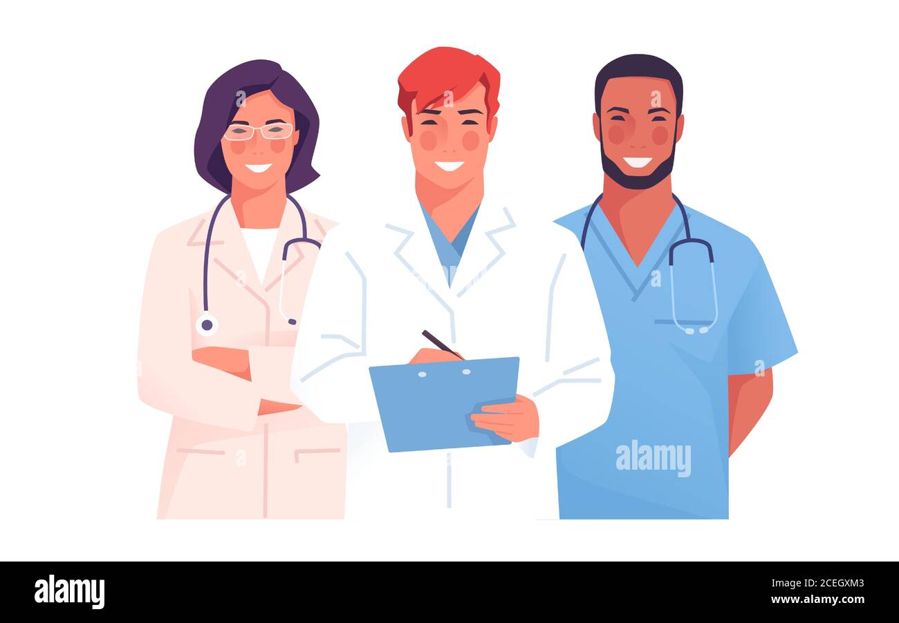 Vector illustration of a medical team, group of physicians ...