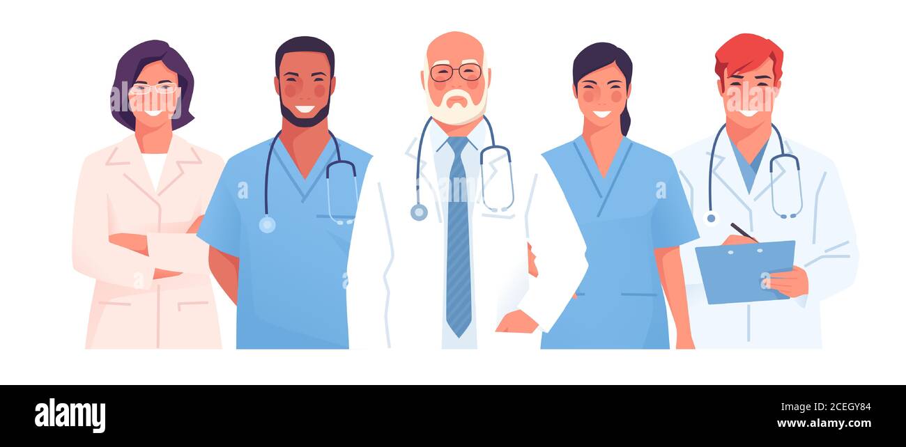 Vector illustration of a medical team, group of physicians ...