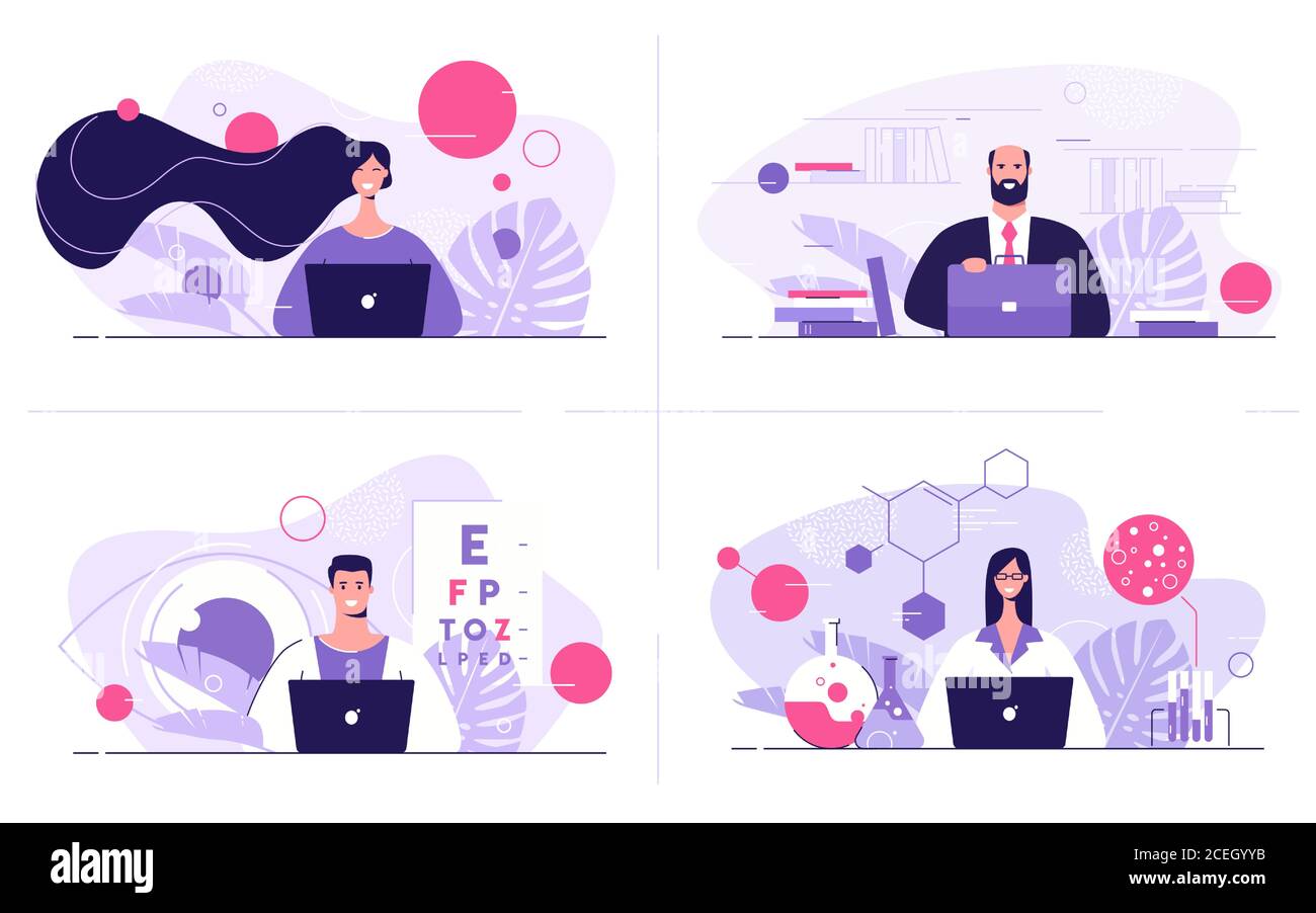 Vector flat style illustrations depicting different specialists Stock ...