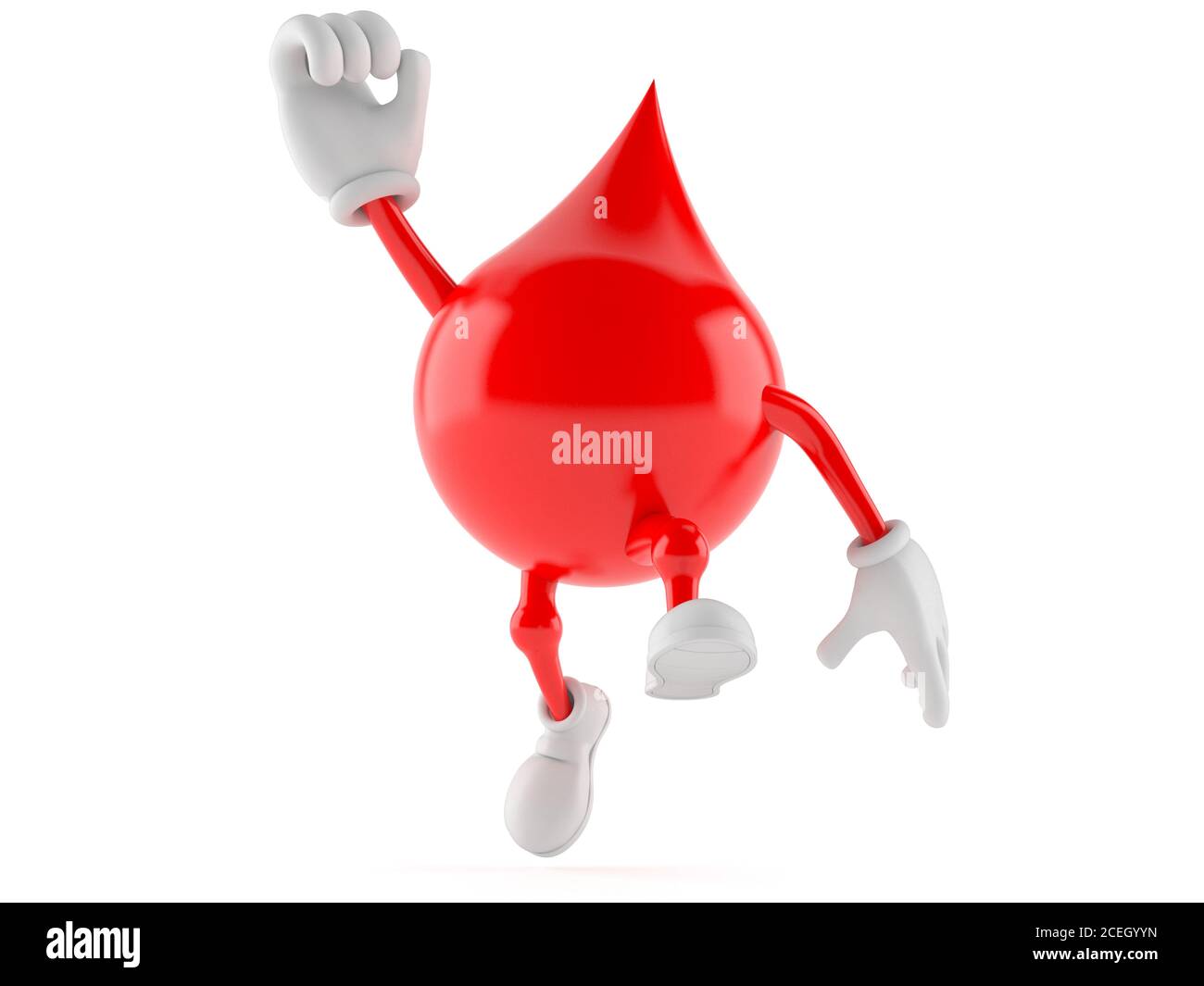 Blood drop character jumping on white background Stock Photo - Alamy