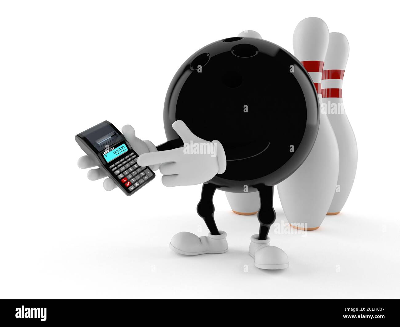 Bowling character using calculator isolated on white background Stock ...