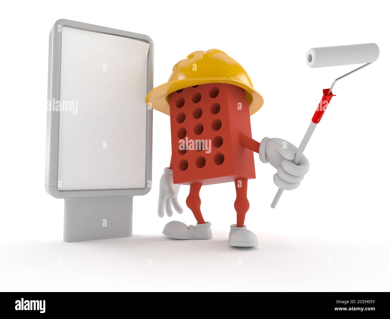 Brick character with blank billboard isolated on white background Stock ...