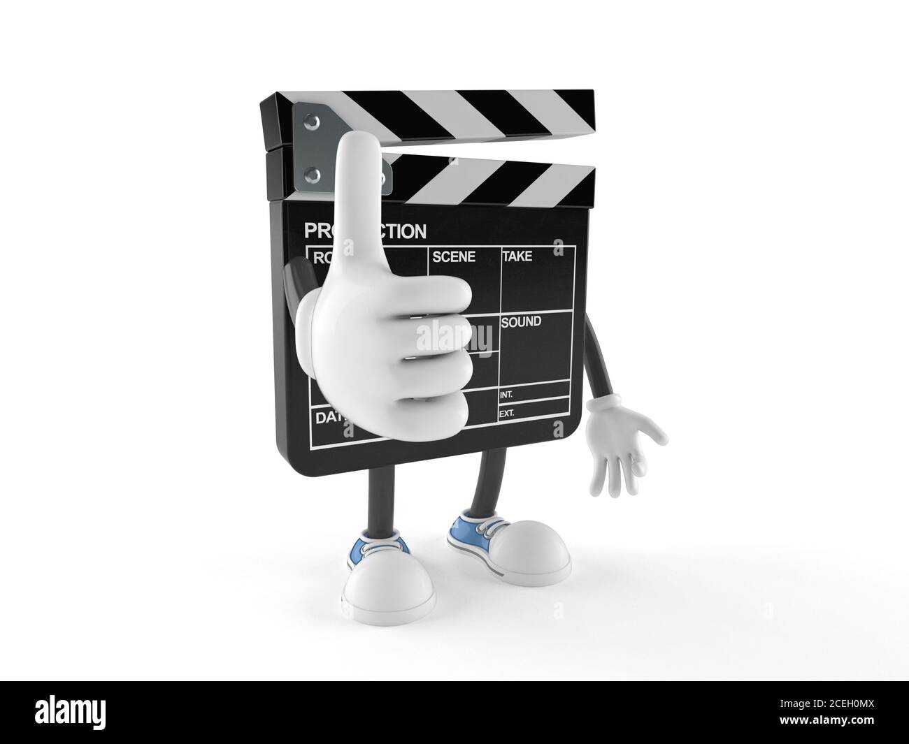 Film slate character with thumbs up isolated on white background Stock ...