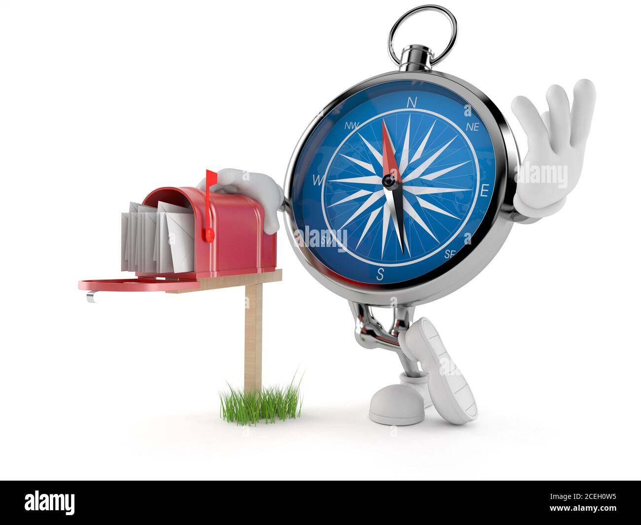 Compass character with mailbox isolated on white background Stock Photo ...