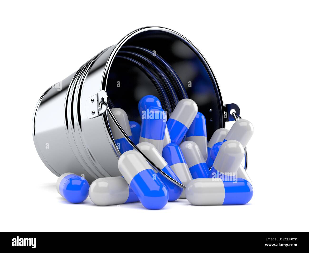Bucket of pills isolated on white background Stock Photo - Alamy