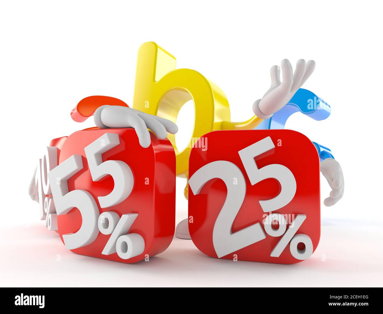 ABC character behind percentage signs isolated on white background ...