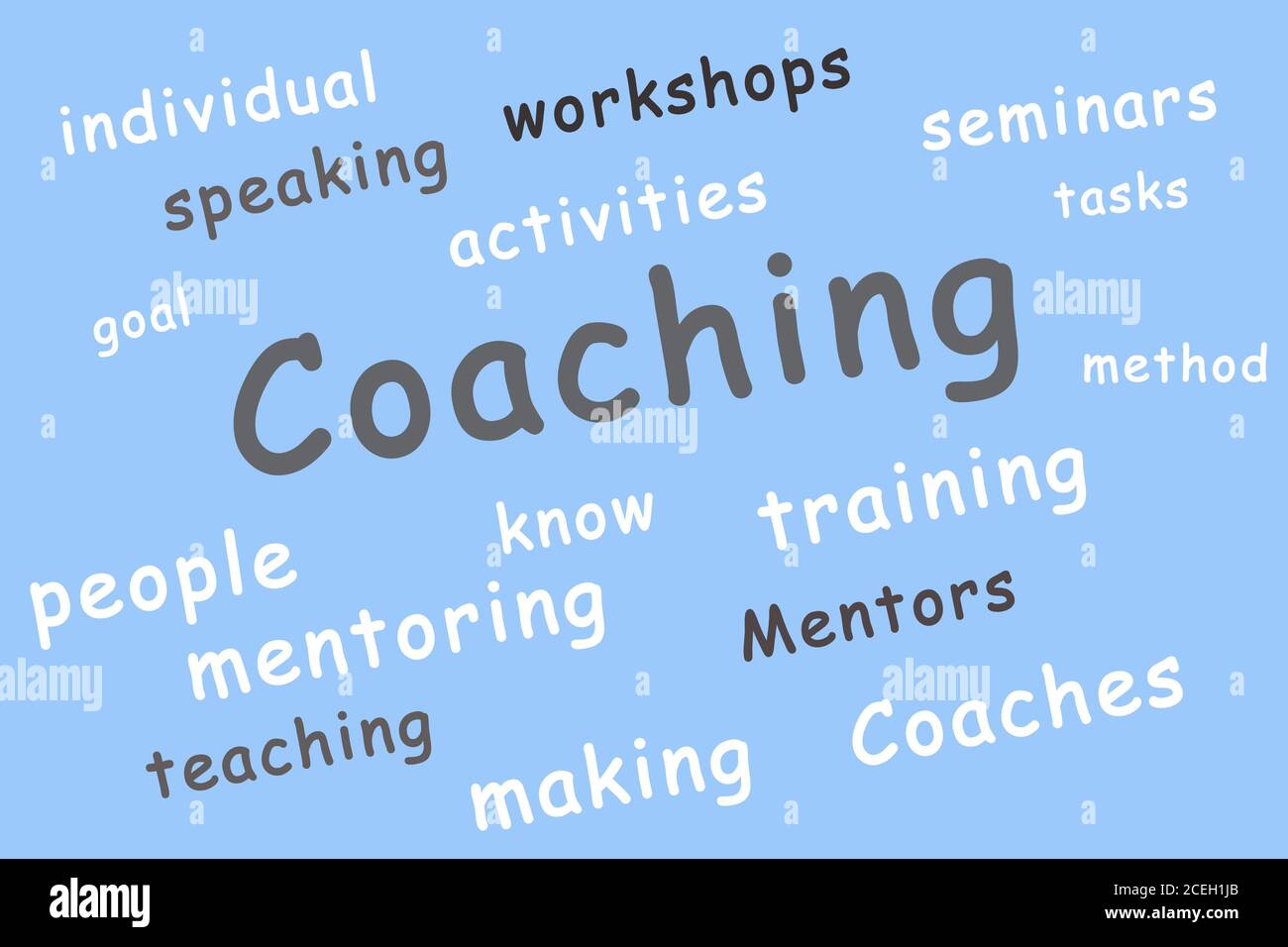 Illustration Coaching word on a blue background Stock Photo - Alamy