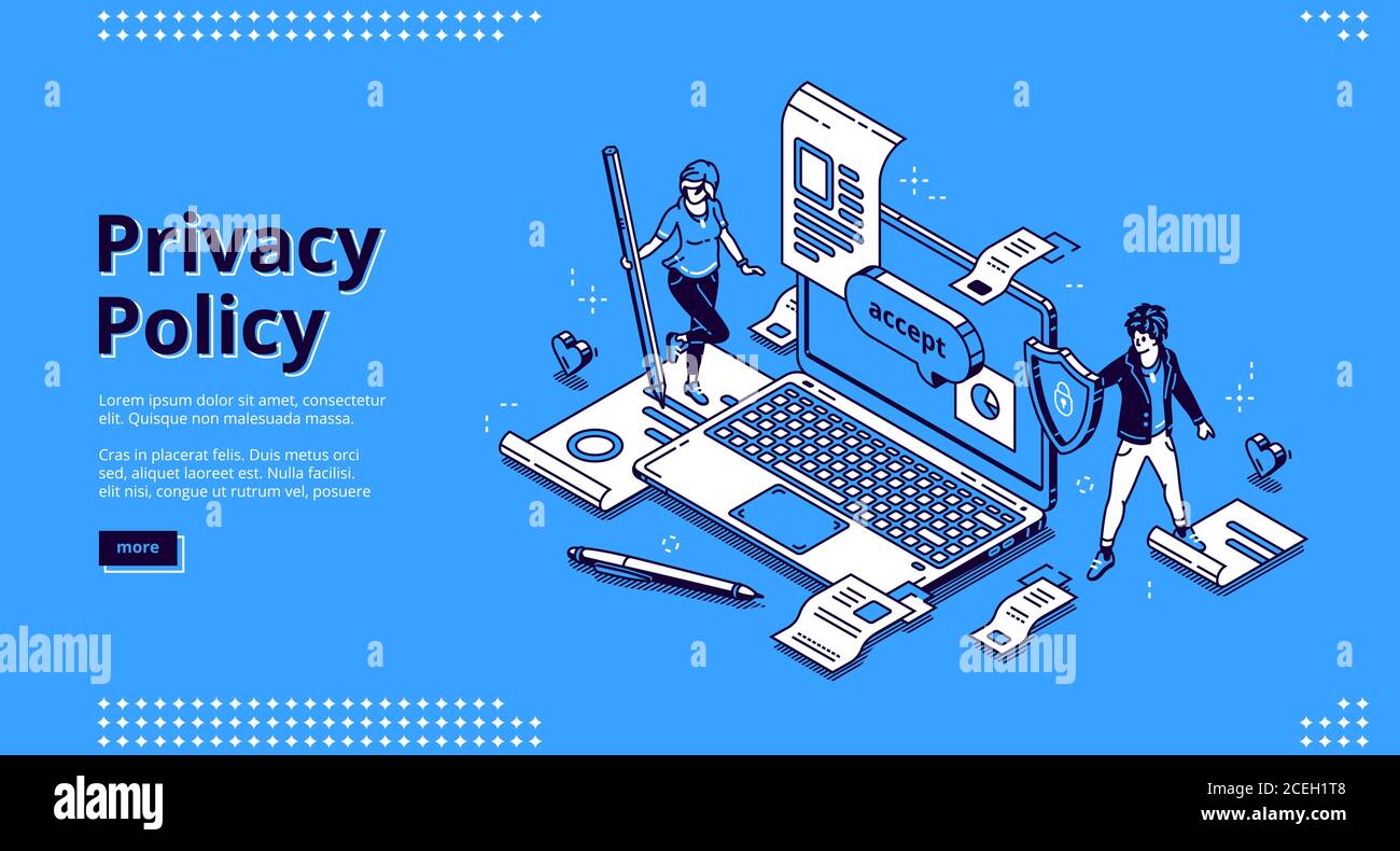 Privacy policy isometric landing page, data protection, digital ...