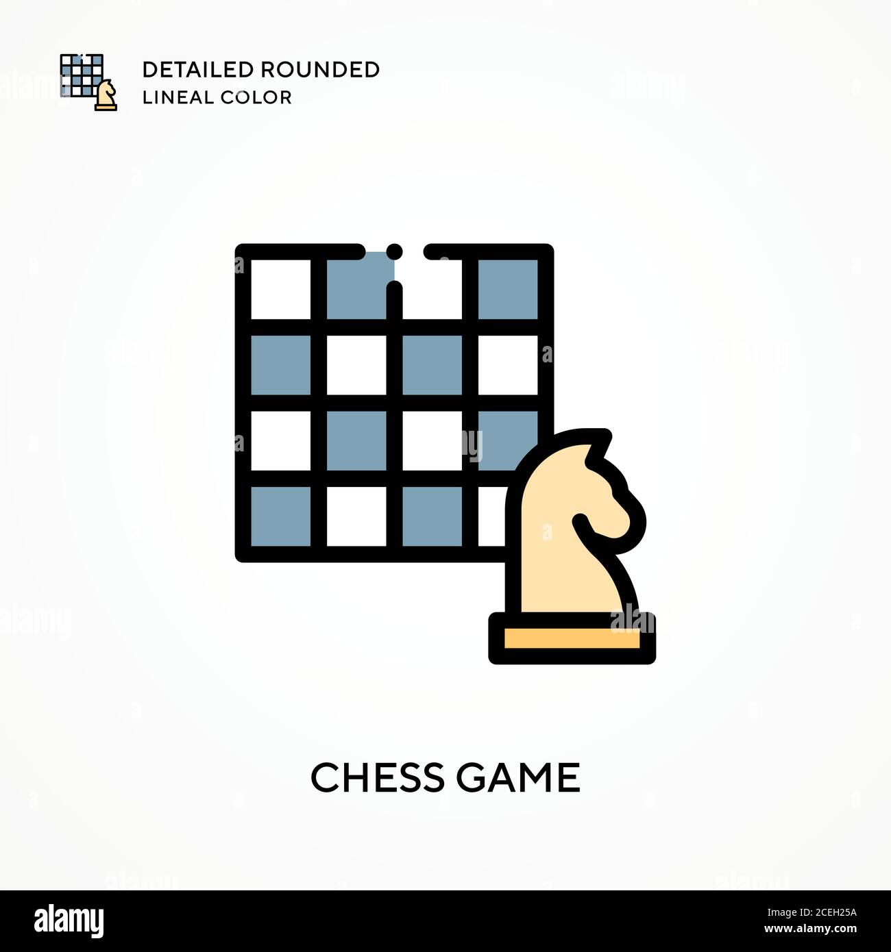 Chess game detailed rounded lineal color. Modern vector illustration ...