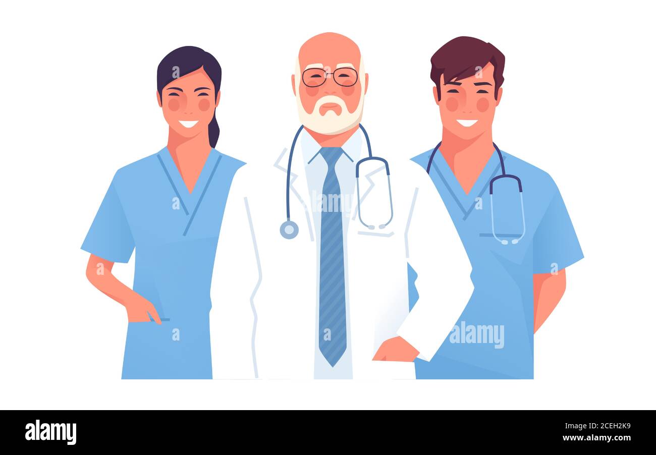 Vector illustration of a medical team, group of physicians ...