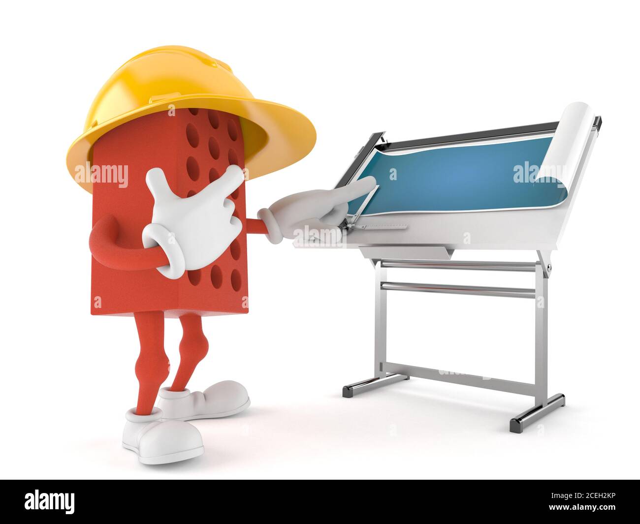 Brick character with blueprint isolated on white background Stock Photo ...