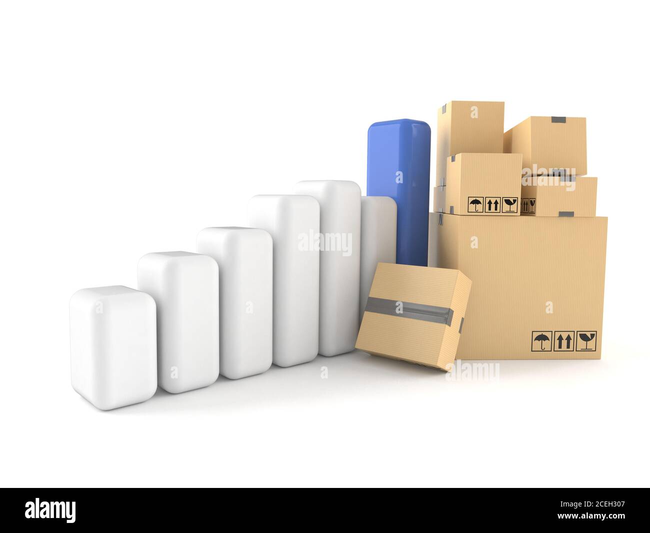 Stack of boxes with chart isolated on white background Stock Photo - Alamy