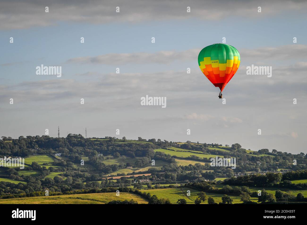 A hot air balloon flies over Bristol as part of the Sky Orchestra ...