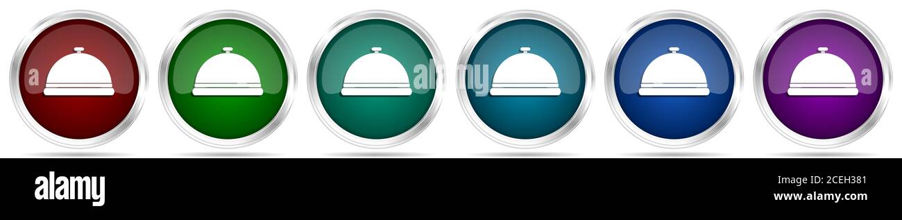 Restaurant, food service icons, set of silver metallic glossy web ...