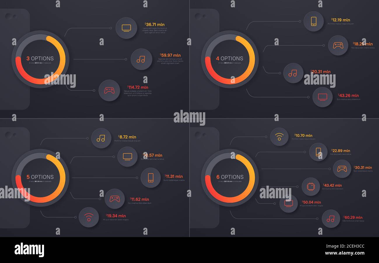 Vector presentation infographic structure chart designs. 3 4 5 6 ...