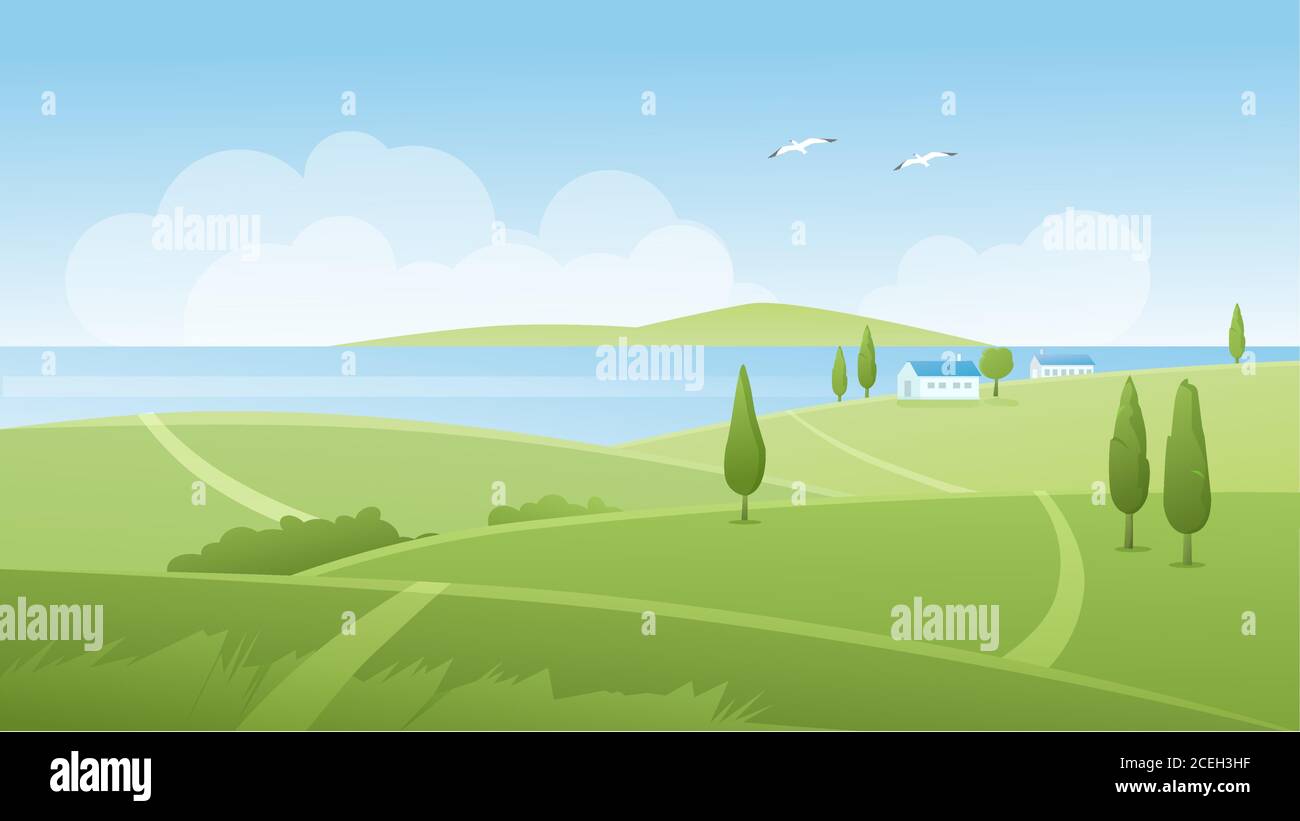Houses river landscape design Stock Vector Images - Alamy