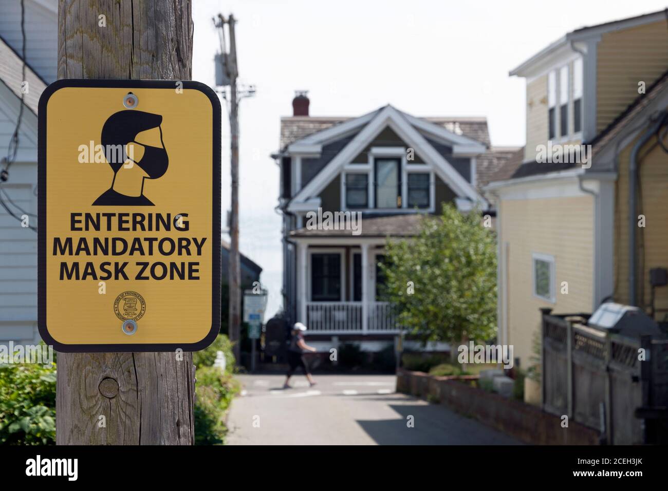 Sign for Mandatory Mask Zone in Provincetown, MA. To prevent spread of ...