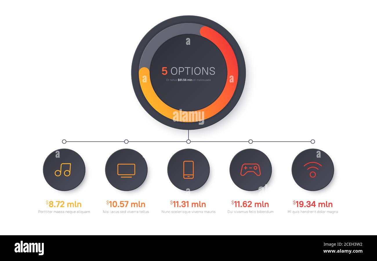 Vector presentation infographic structure chart design. Five options ...