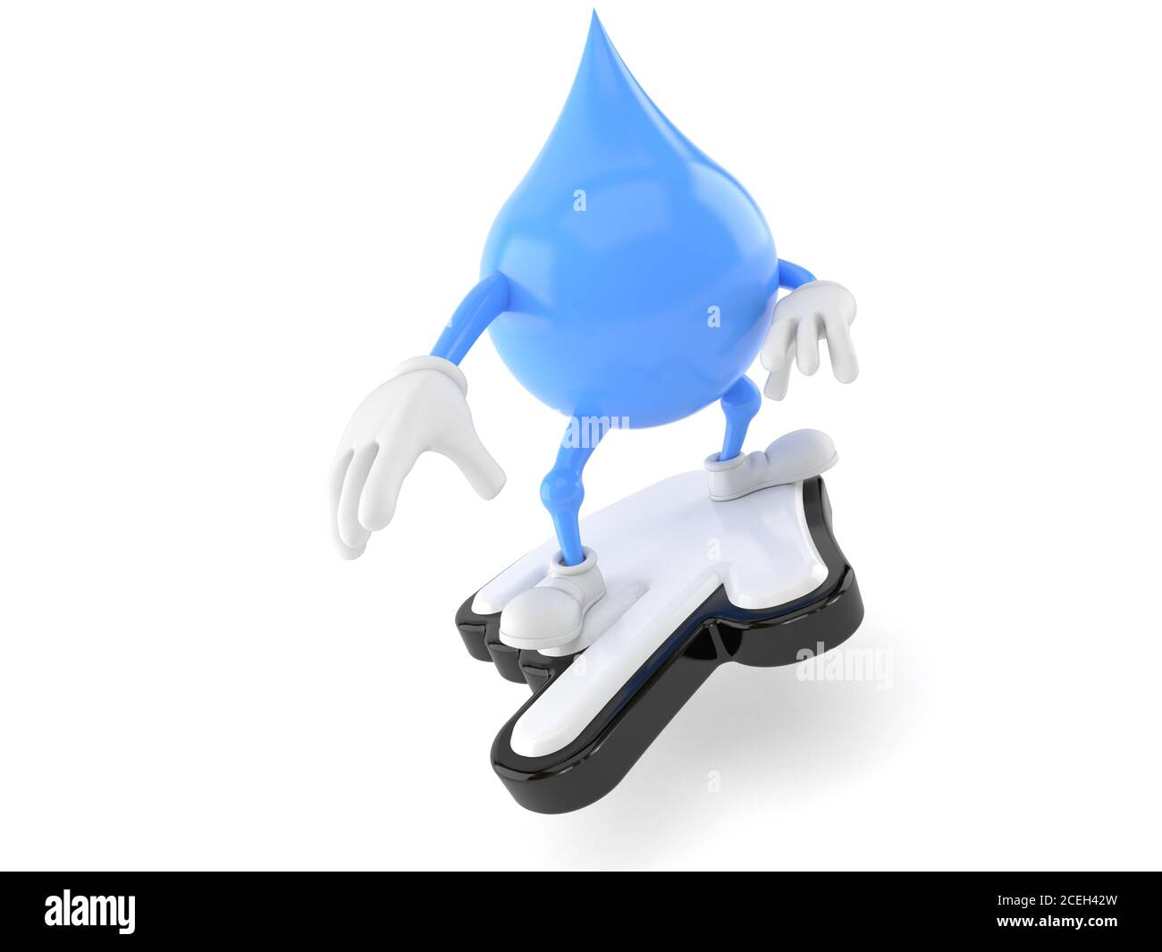 Water drop character surfing on cursor isolated on white background ...