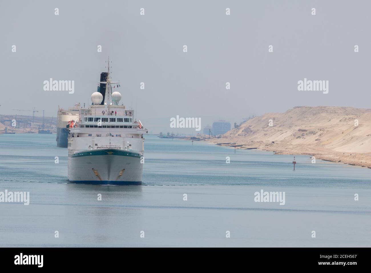 Egypt, Suez Canal. MS Albatross transiting the Suez Canal, cruise ship ...