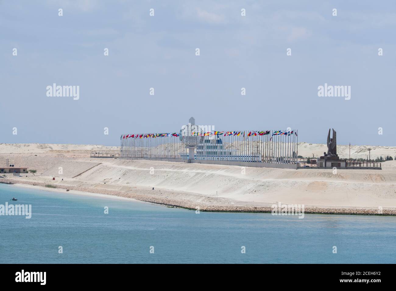 Egypt, Suez Canal, Ismailia. Suez Canal monument along the shore of the ...
