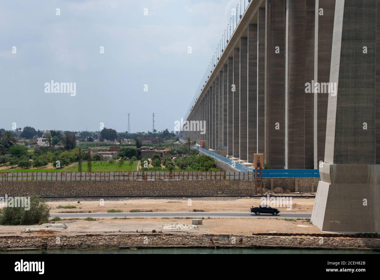 Egypt, Suez Canal at El-Qantara. The Mubarak Peace Bridge (aka Egyptian ...