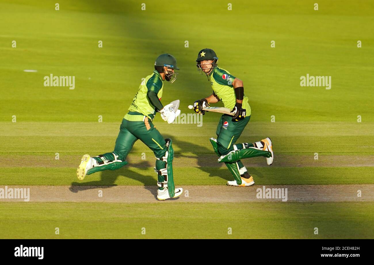Pakistan's Mohammad Hafeez (left) and Haider Ali make a run during the ...
