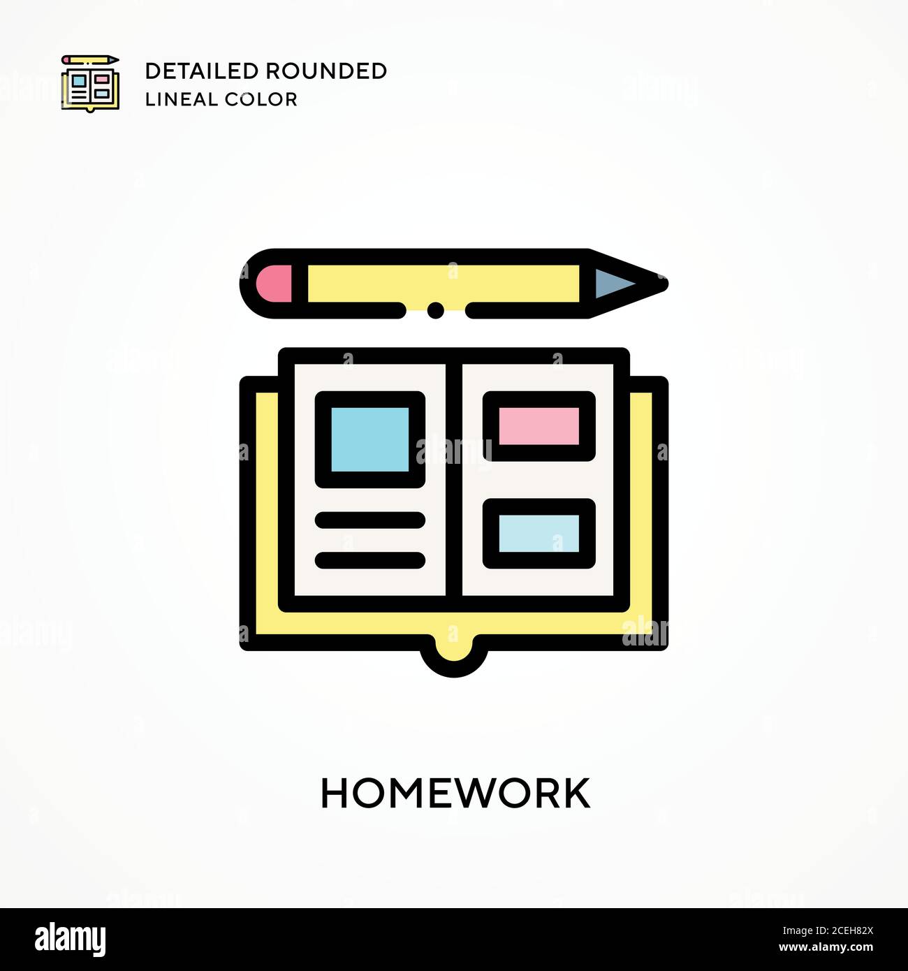 Homework detailed rounded lineal color. Modern vector illustration ...