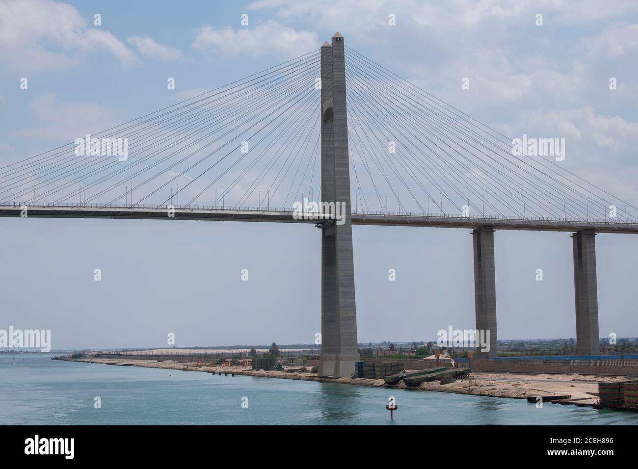 Egypt, Suez Canal at El-Qantara. The Mubarak Peace Bridge (aka Egyptian ...