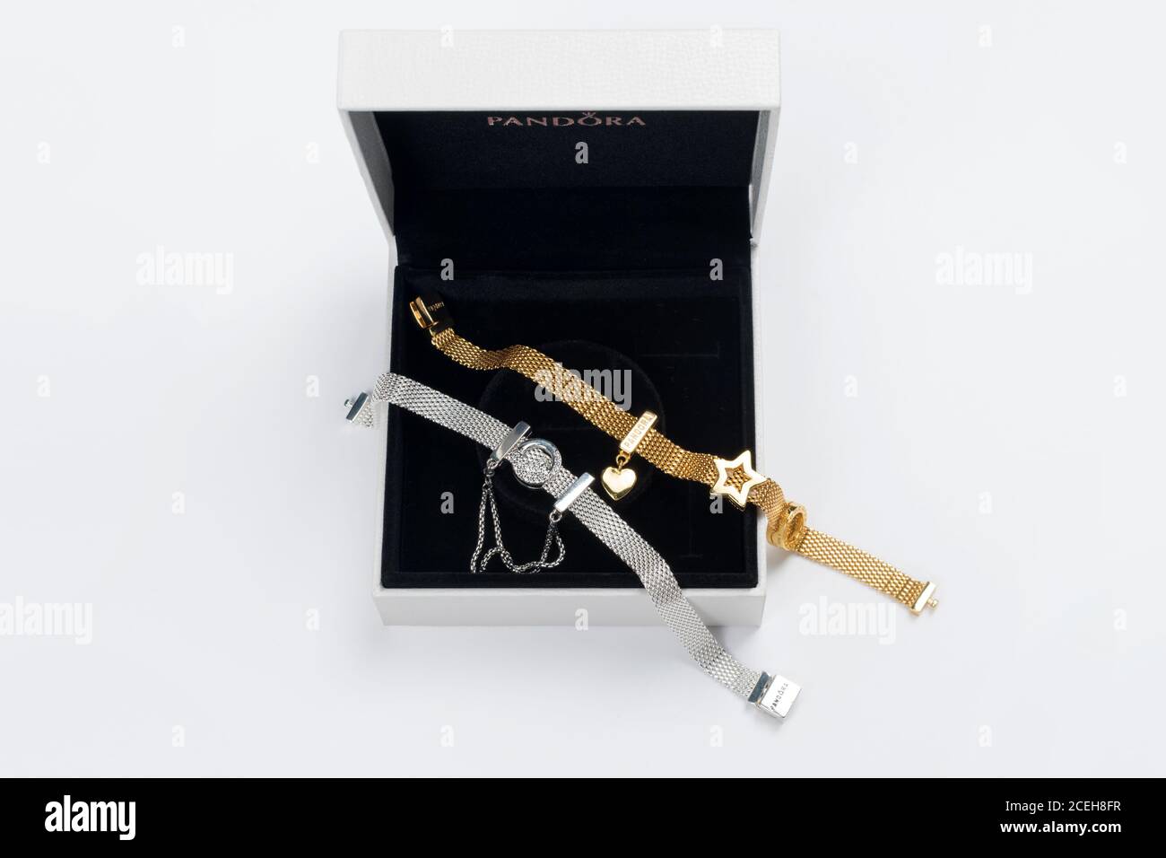 KYIV, UKRAINE - MAY 21, 2020: Pandora gift box with bracelets from new ...