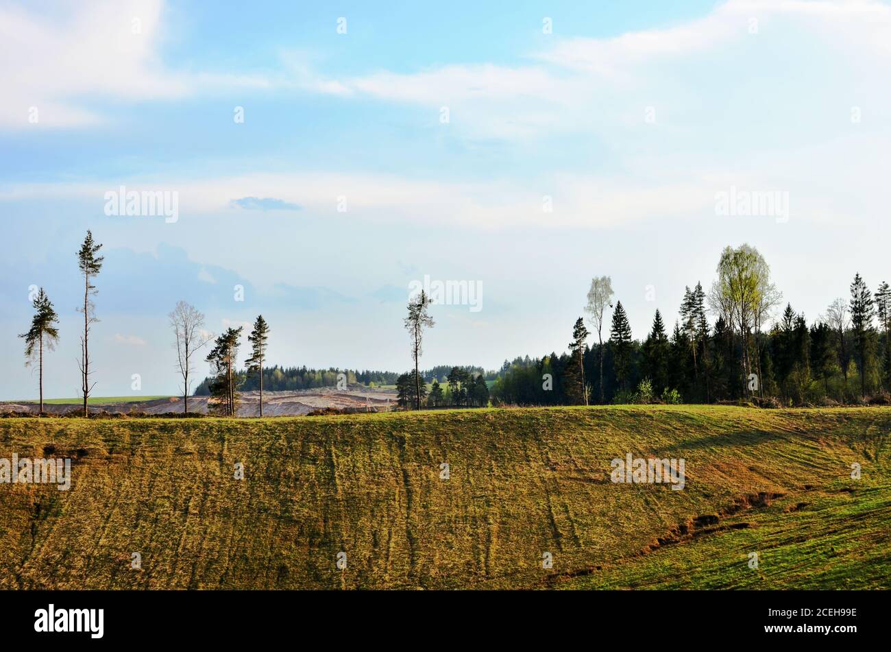 Restored land after industry activity in a open pit mining ...