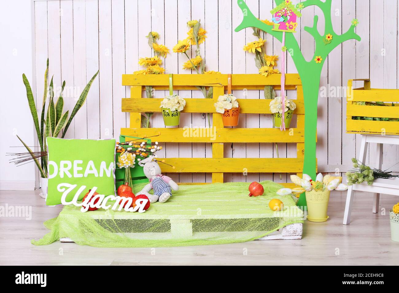Spring time cute and bright decor in the studio Stock Photo - Alamy