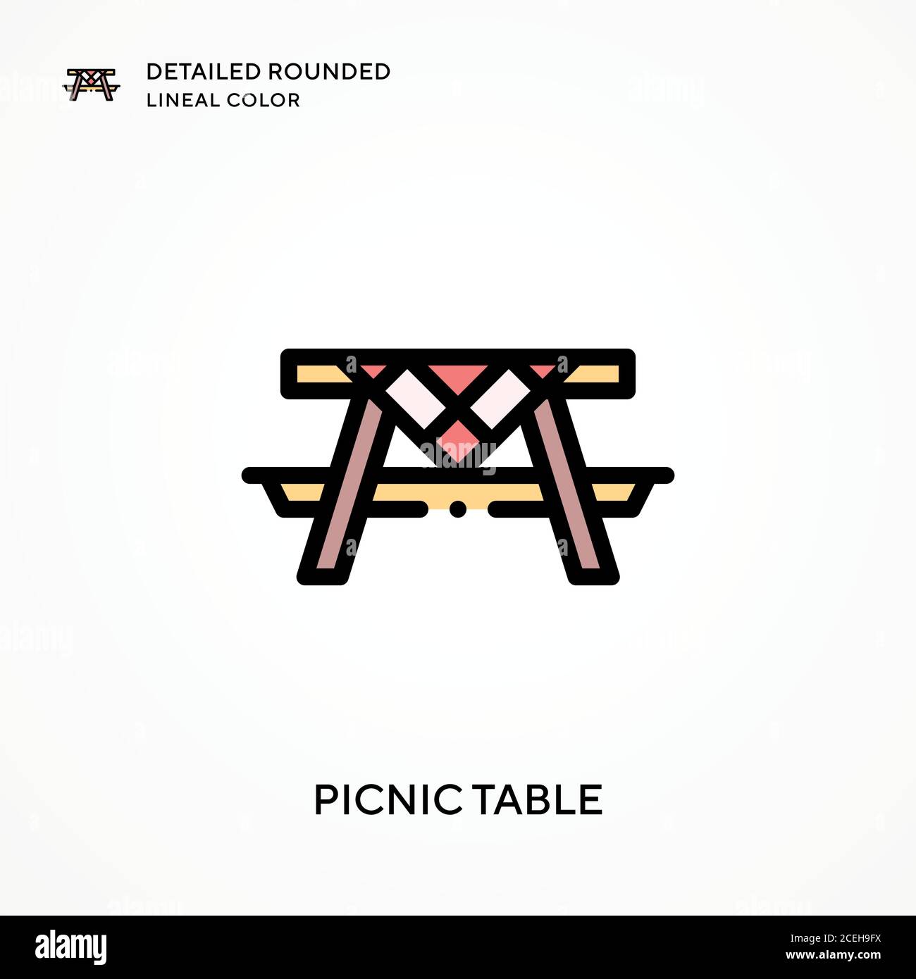 Picnic table detailed rounded lineal color. Modern vector illustration concepts. Easy to edit ...