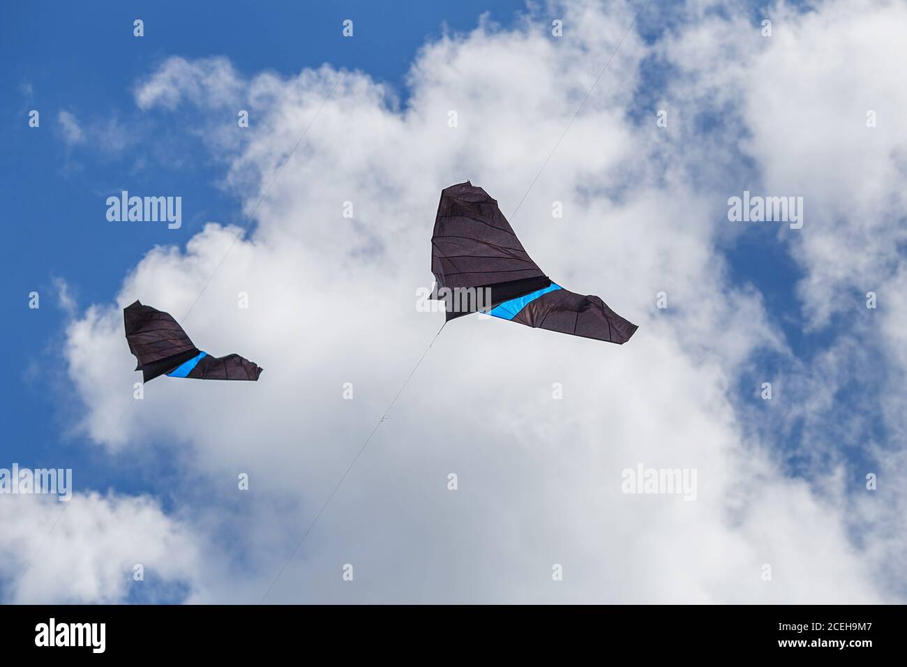 kites flying in a blue sky. Kites of various shapes. kiting Stock Photo ...