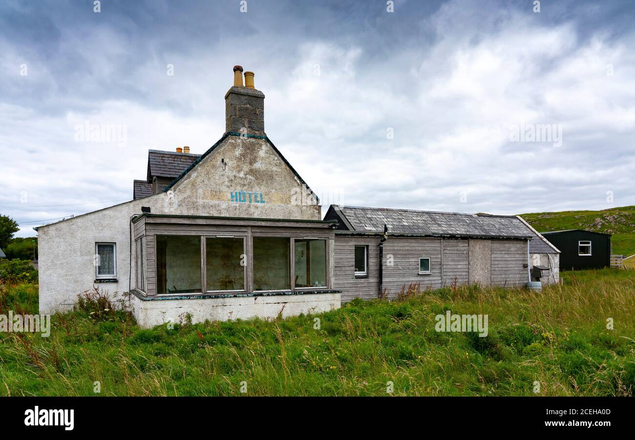 Old closed and abandoned hotel in Durness, Sutherland, Highland Region ...